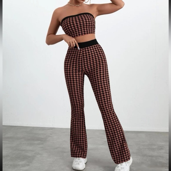 SHEIN | Pants & Jumpsuits | Bundle Matching Set Shein Houndstooth Crop ...